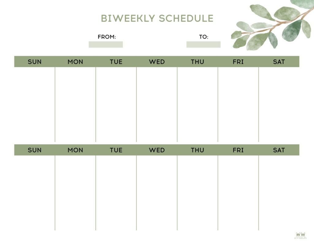 Free Printable 2-Week Calendar Template