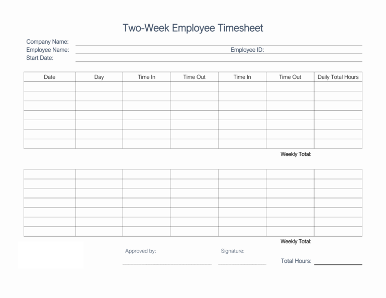 Printable 2-Week Timesheet Template