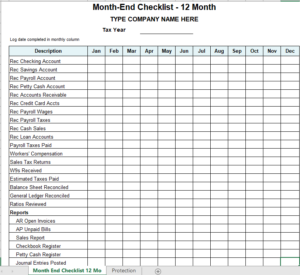 Accounting Month End Checklist Template