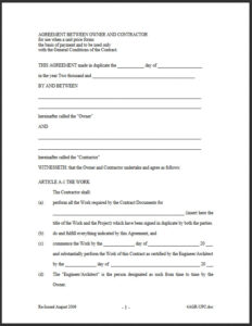 Agreement Between Owner And Contractor Template