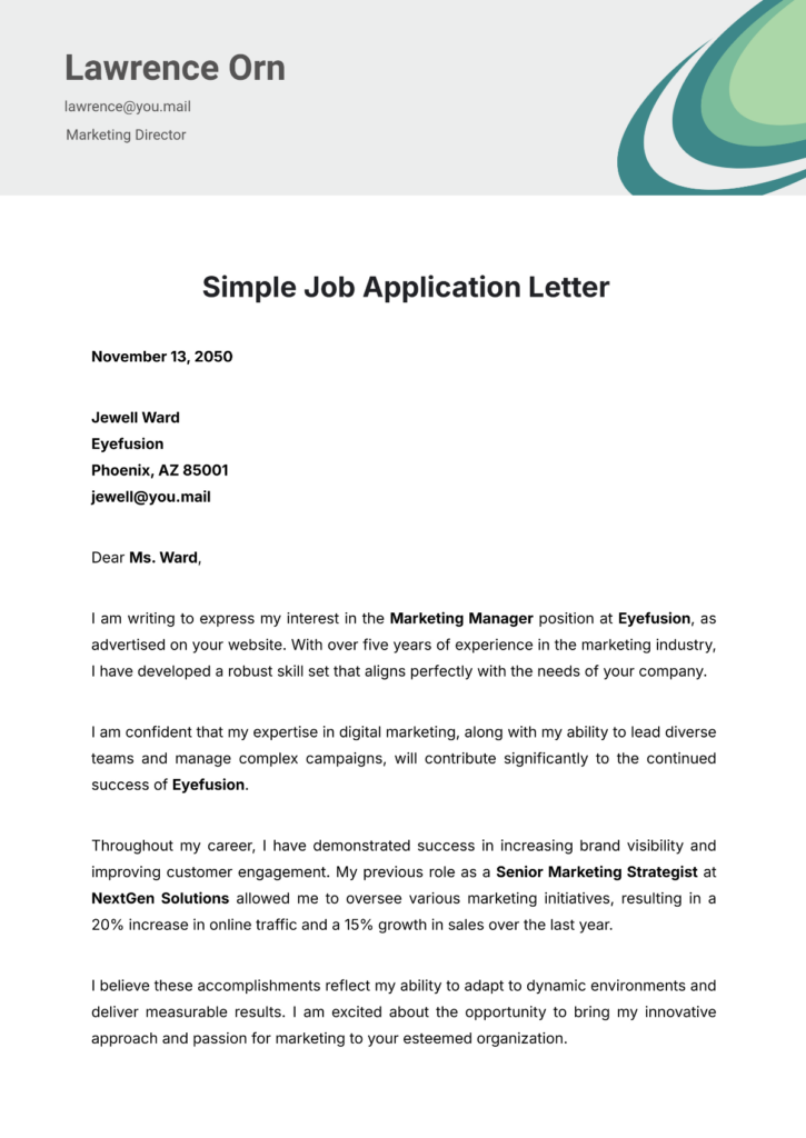 Customizable Application Letter Template (Word)