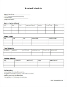 Free Printable Baseball Schedule Template