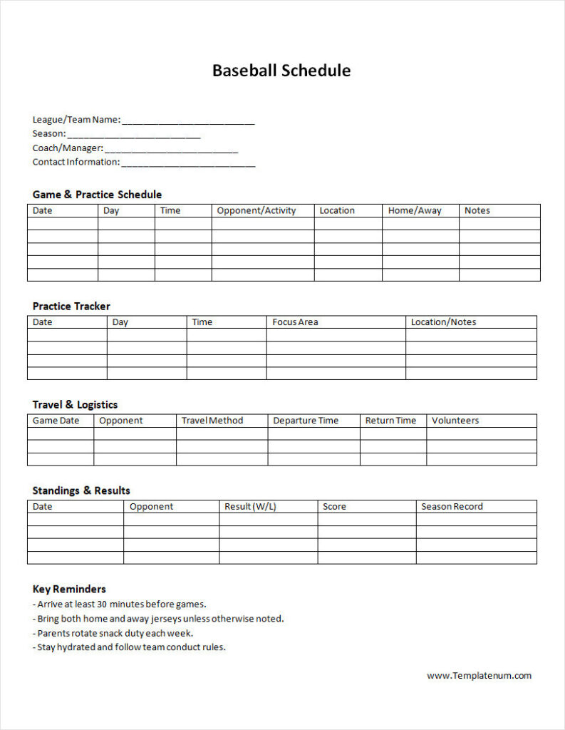 Free Printable Baseball Schedule Template