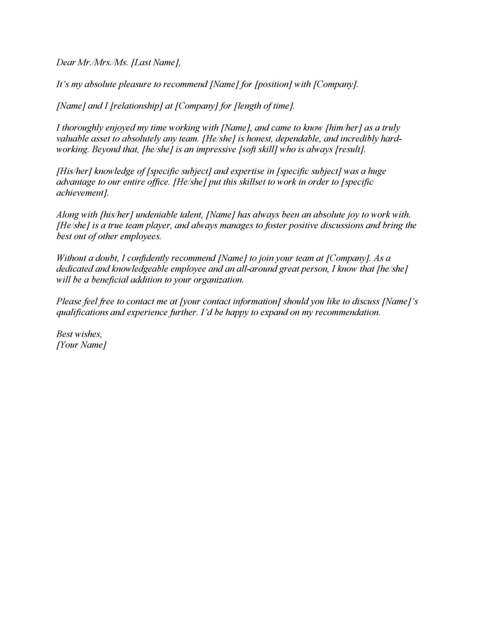 Basic Letter of Recommendation Template