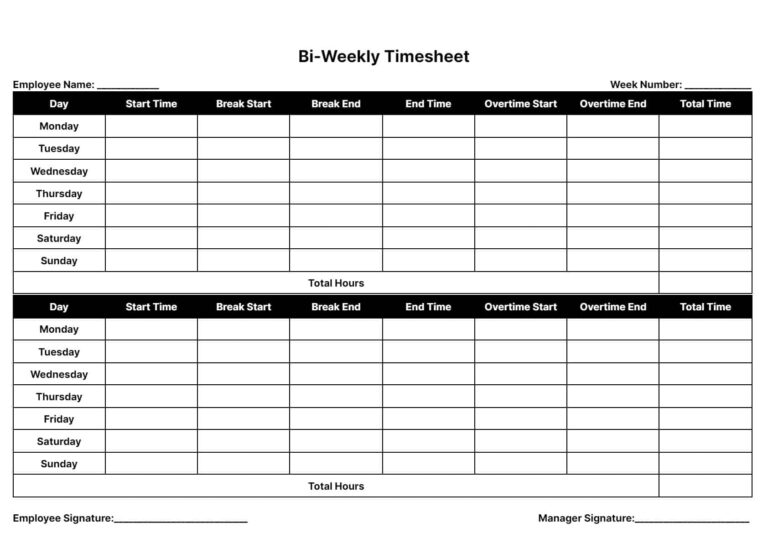 Bi-weekly Timesheet Template (Excel)