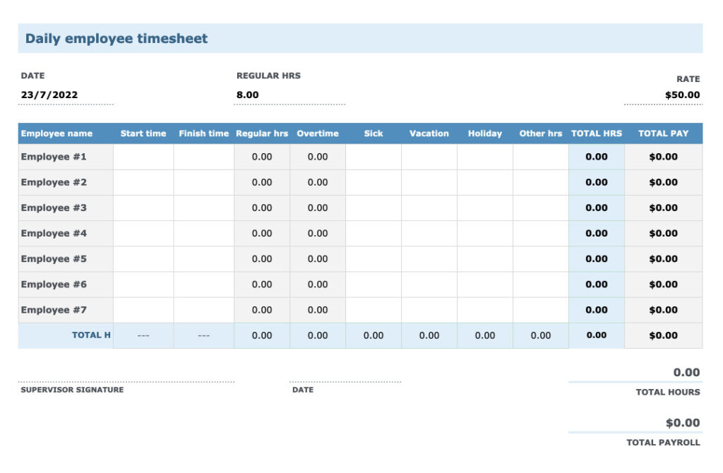 Multiple Employee Timesheet Template