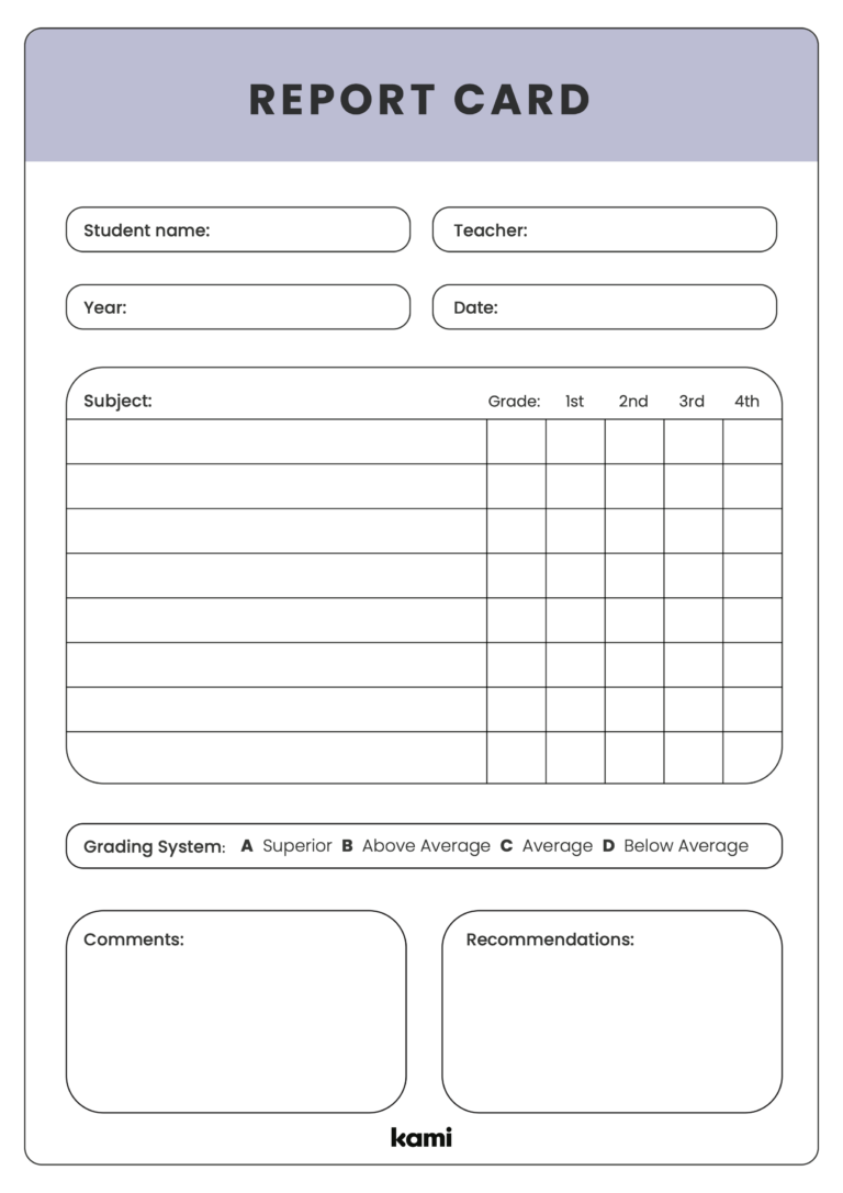 Printable Blank Report Card Template