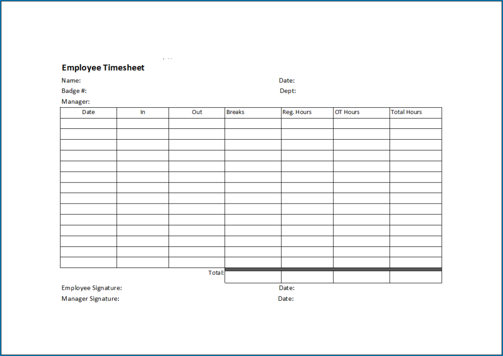 Free Printable Blank Timesheet Template