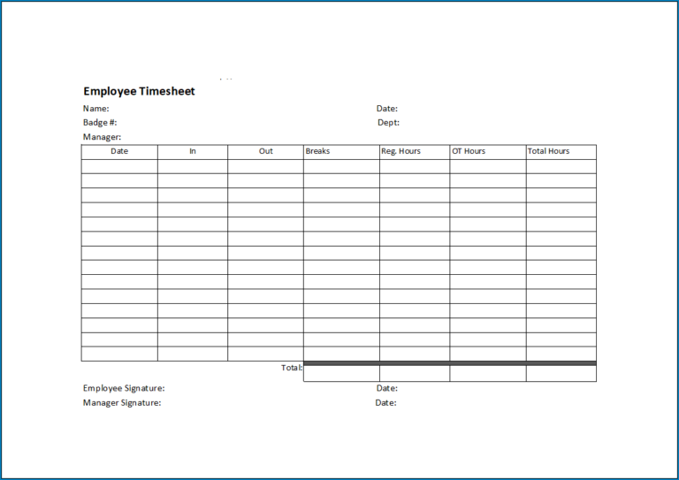 Free Printable Blank Timesheet Template