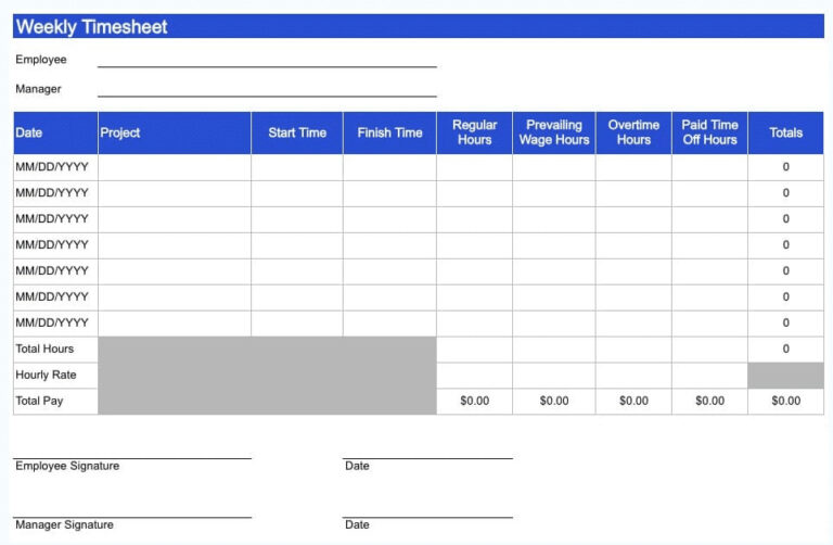Free Printable Timesheet Template By Project