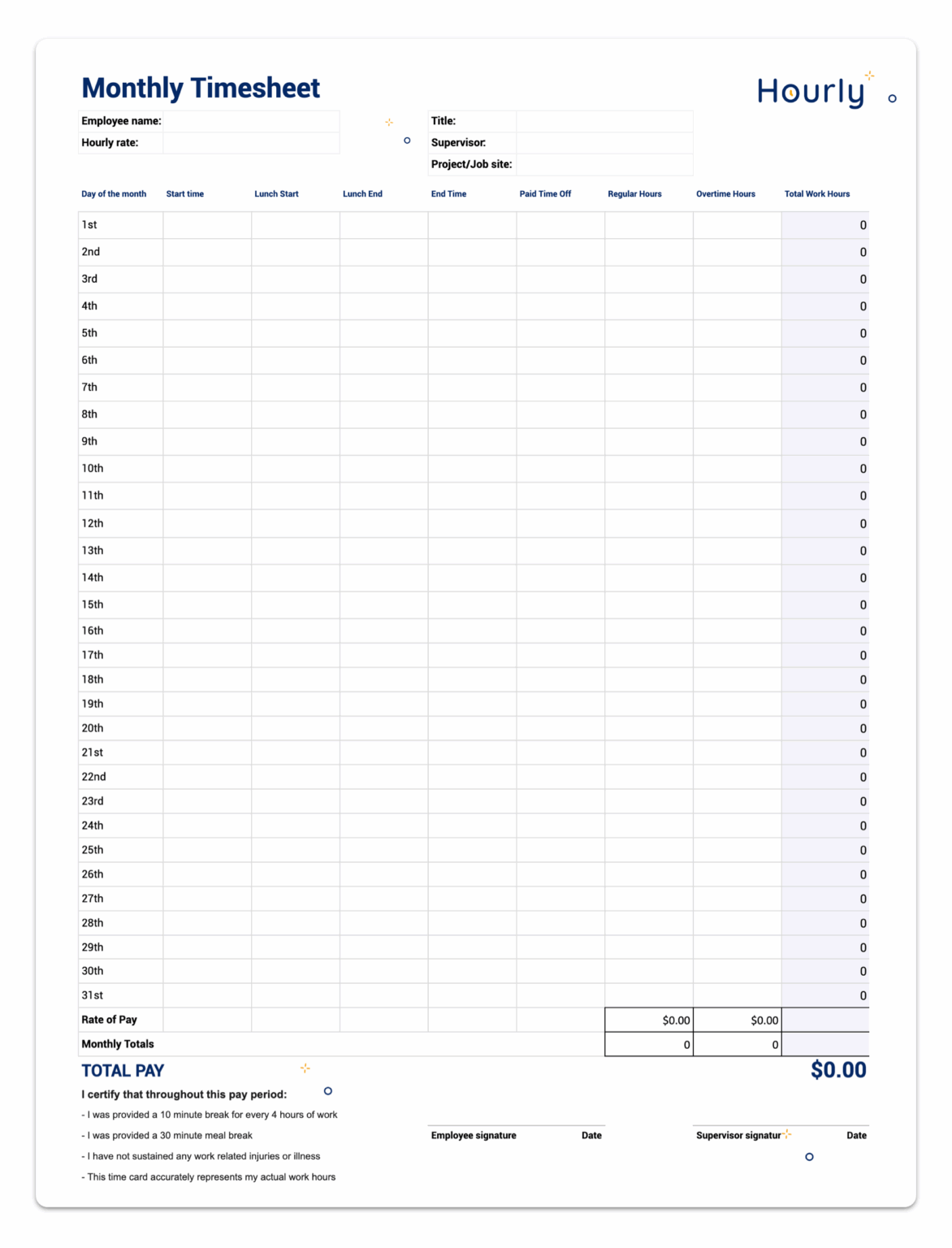 Free Printable Timesheet Template By Project
