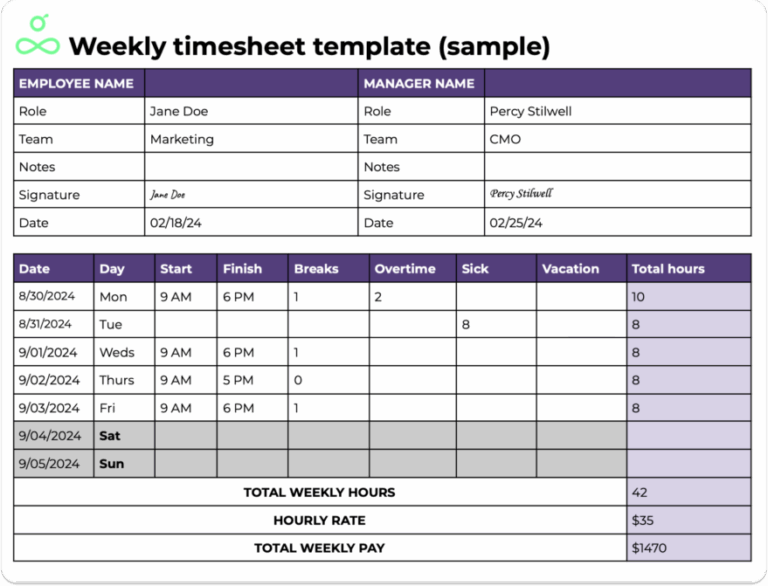Free Printable Weekly Timesheet Template