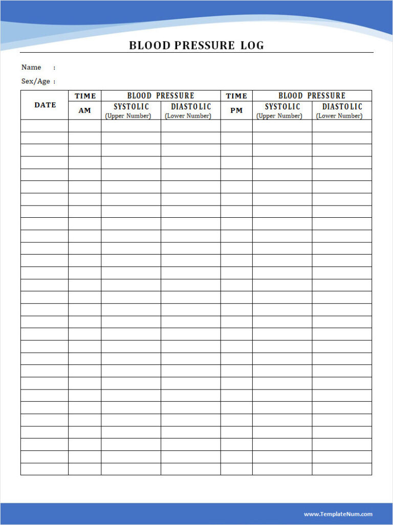 Free Printable Blood Pressure Log Template