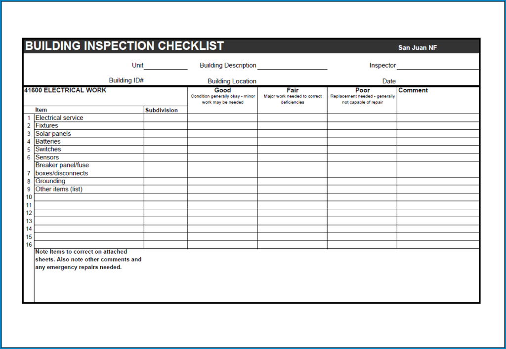 Printable Building Checklist Template