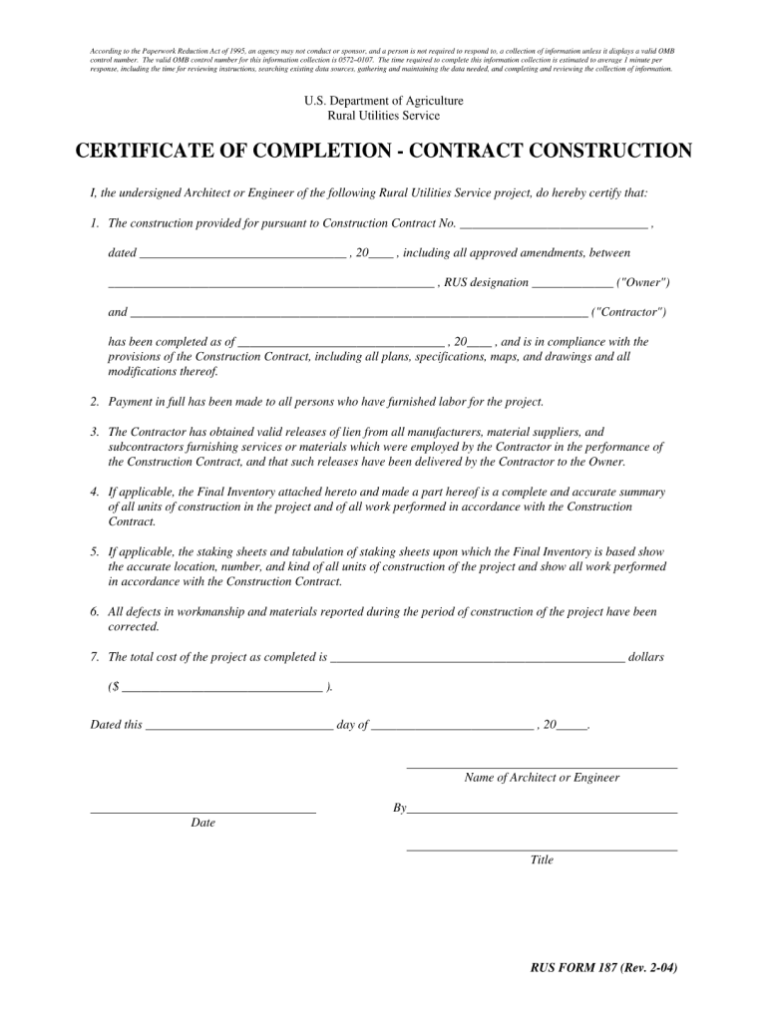 Building Completion Certificate Template