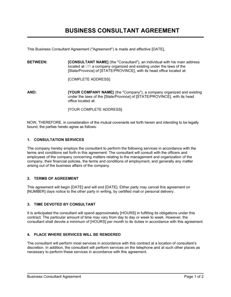 Business Consultant Contract Agreement Template