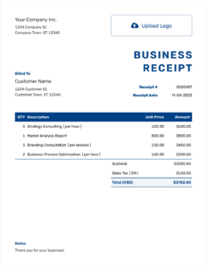 Printable Business Receipt Template