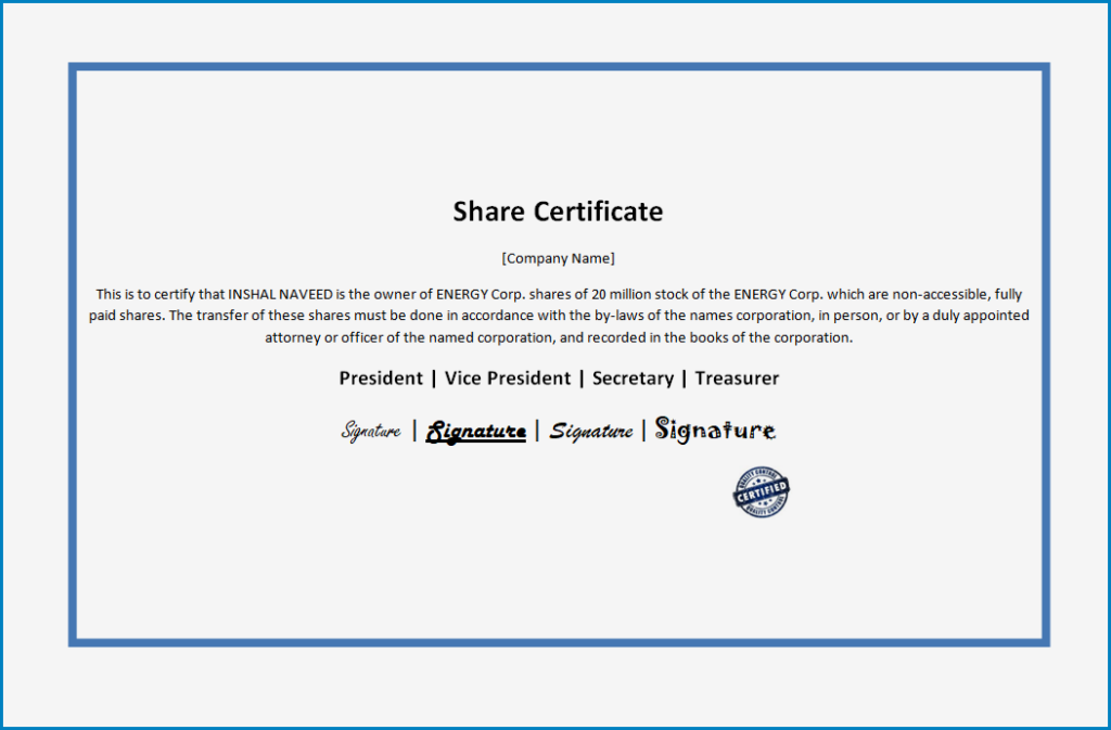 Business Share Certificate Template