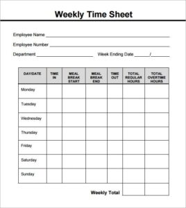 Printable Calendar Timesheet Template