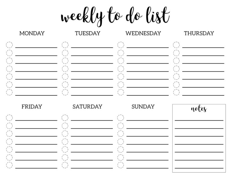 Printable Calendar To-Do List Template