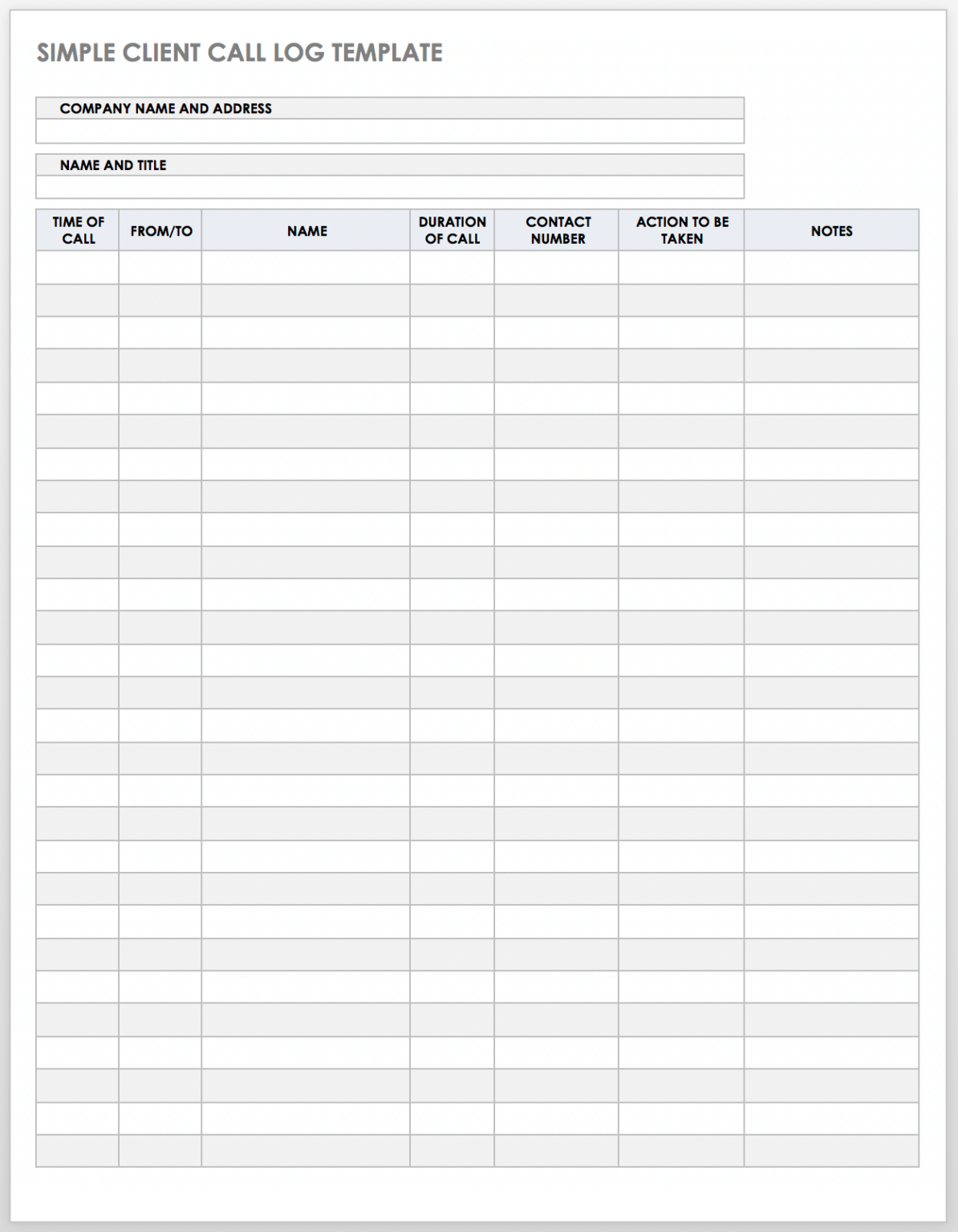 Printable Call Log Template