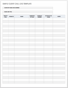 Printable Call Log Template
