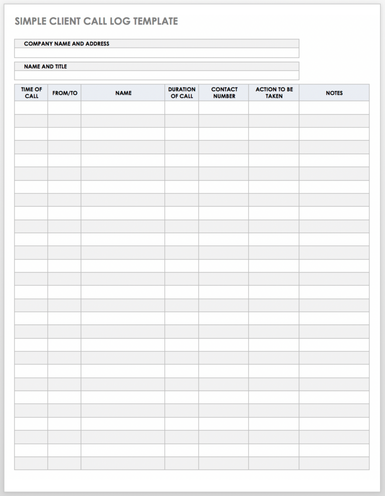 Printable Call Log Template