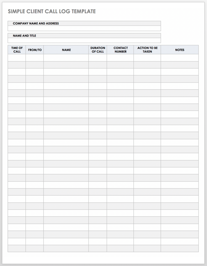 Printable Call Log Template