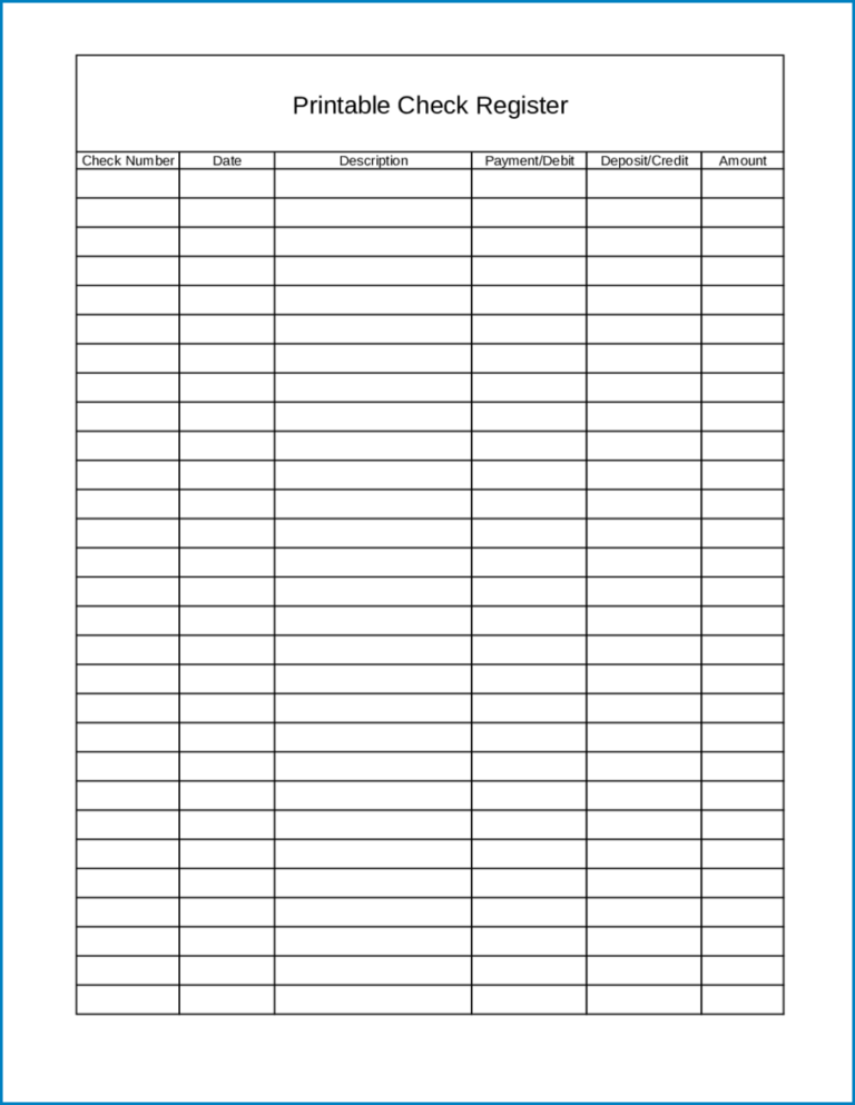 Checkbook Register Template (Excel)