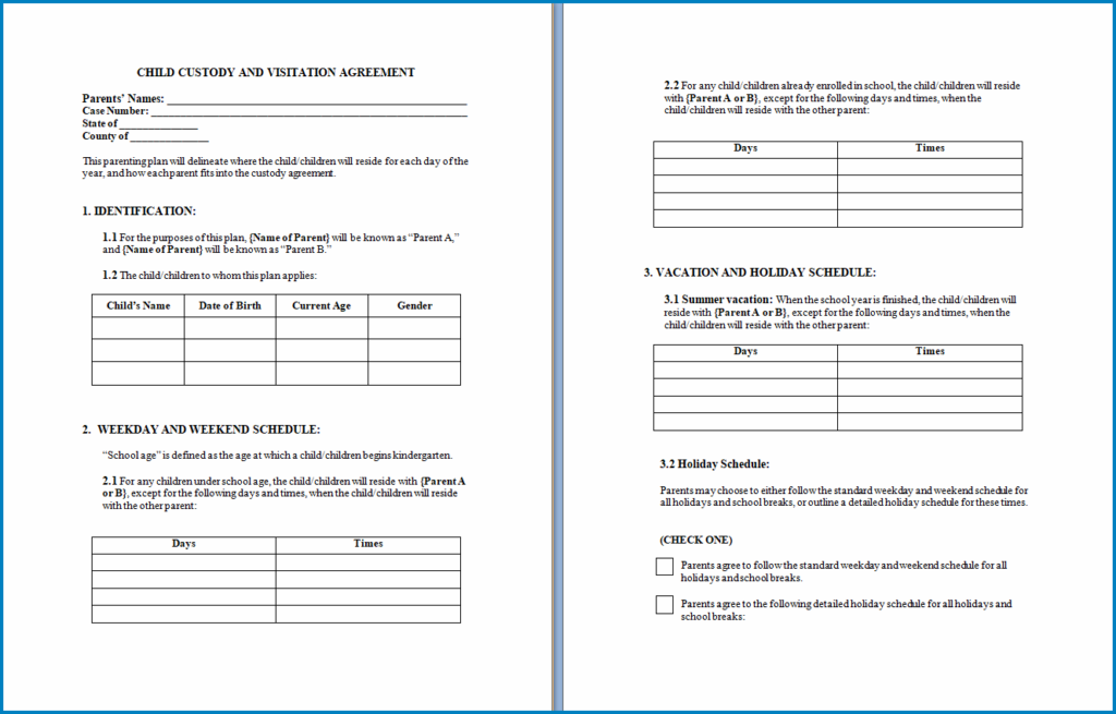 Child Visitation Agreement Template