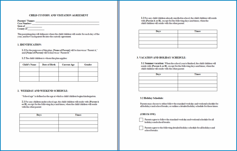 Child Visitation Agreement Template
