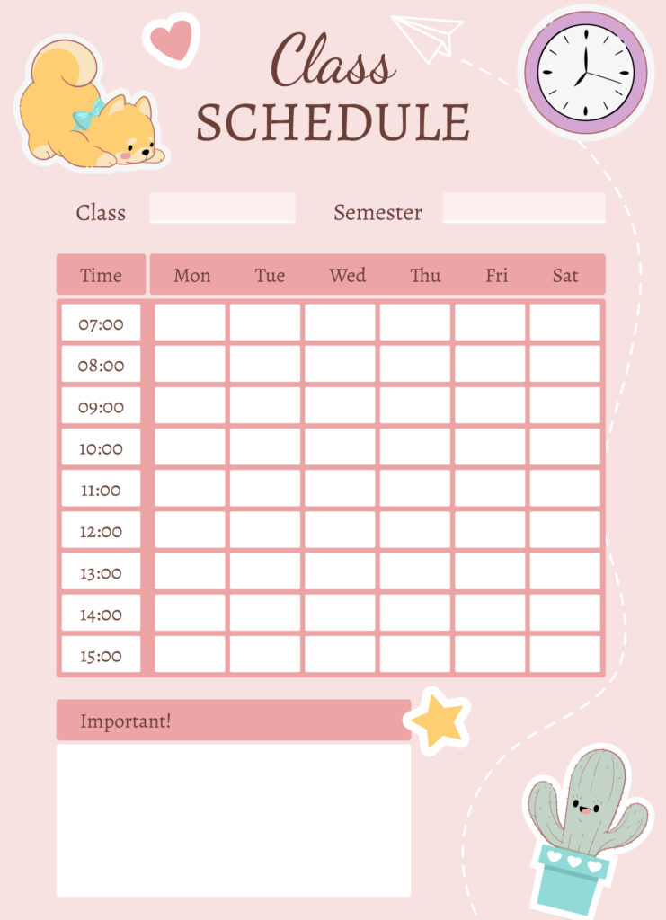 Printable Class Schedule Template