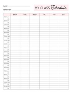 Printable College Schedule Template