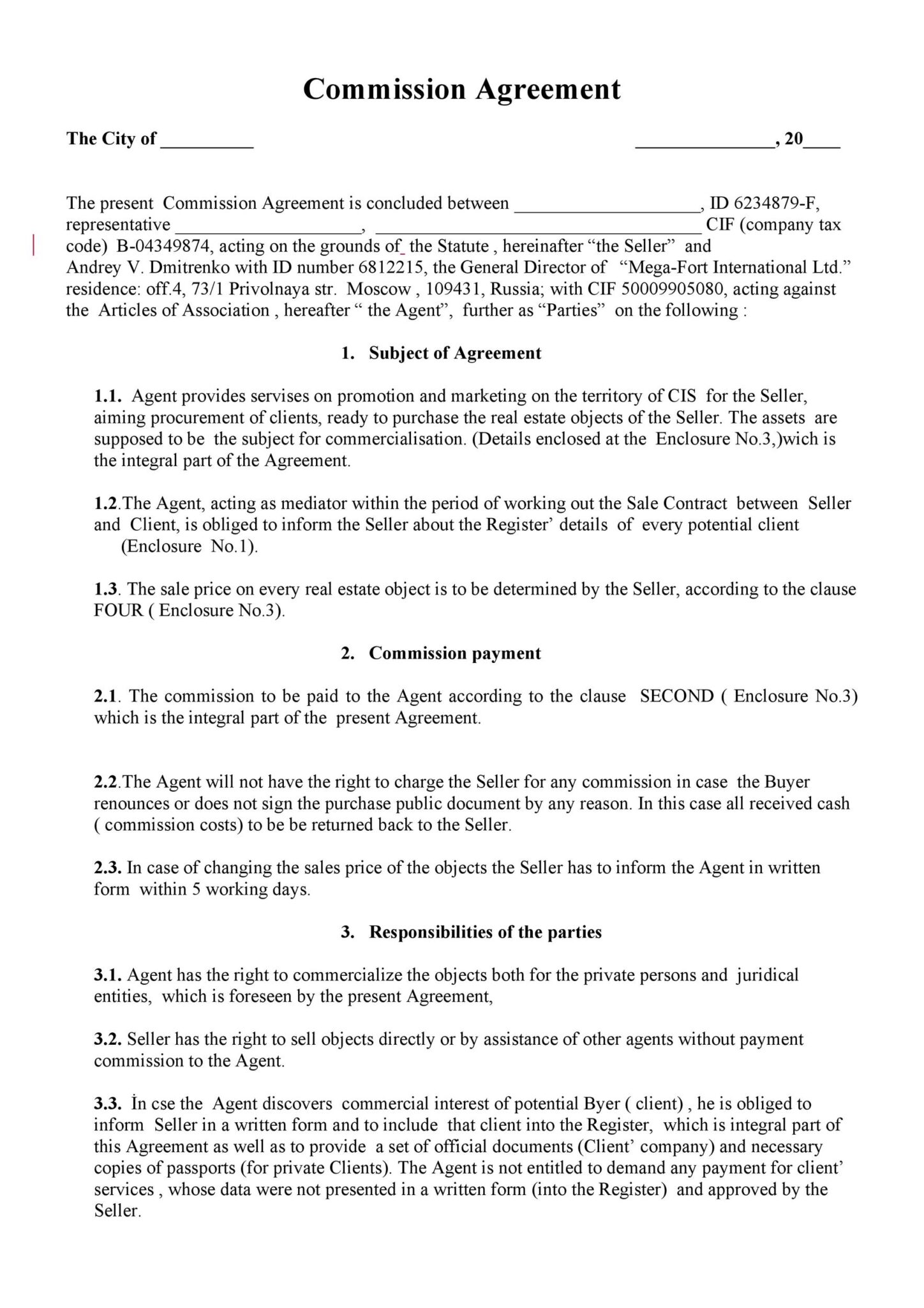 Commission Agreement Template