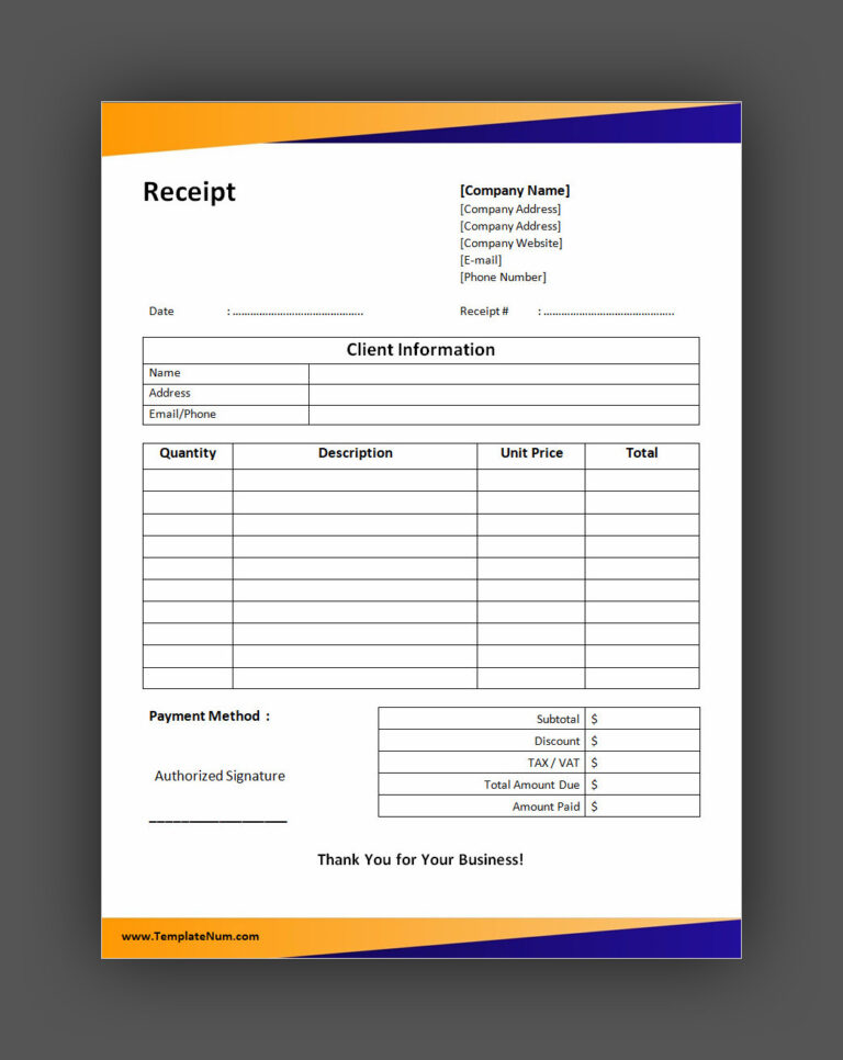Free Printable Company Receipt Template