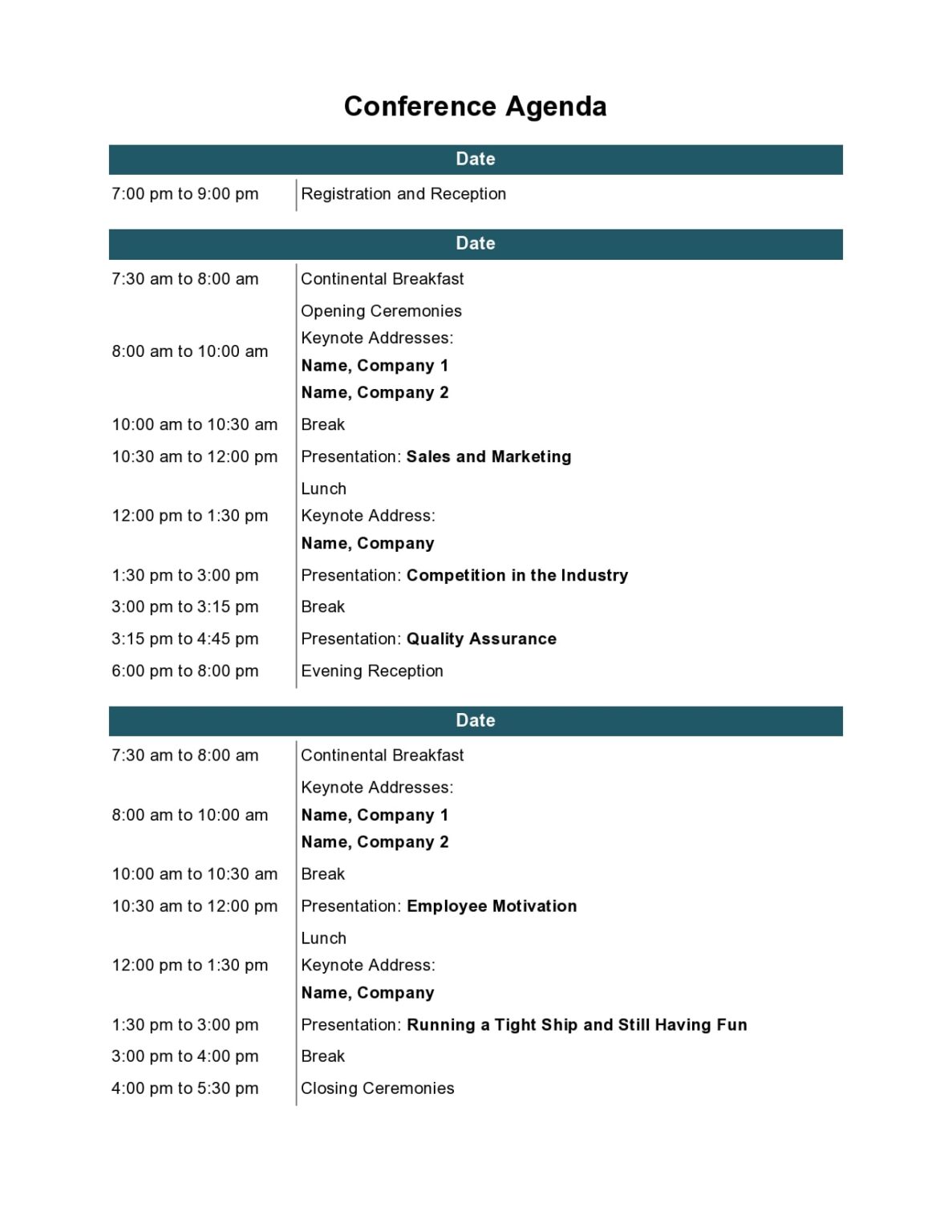 Printable Conference Program Template