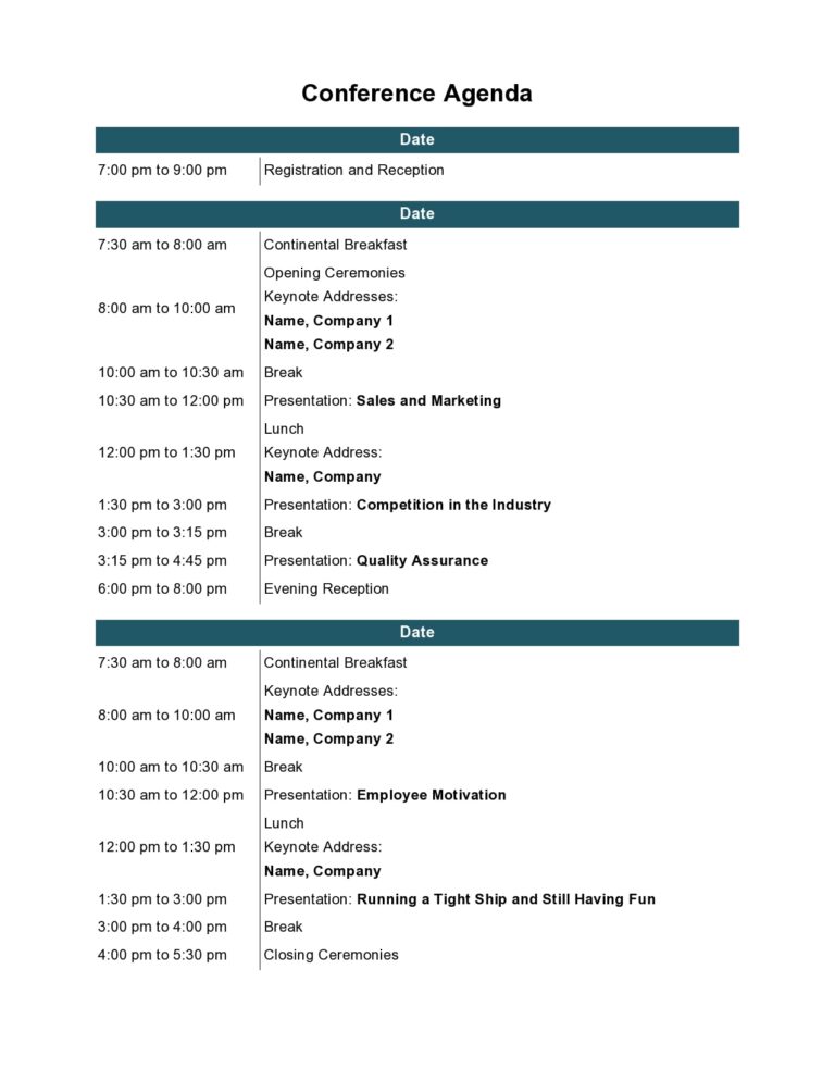 Printable Conference Program Template