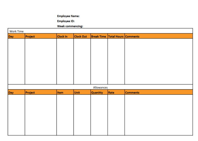 Printable Construction Timesheet Template