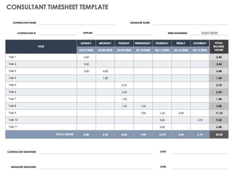Free Printable Consultant Timesheet Template
