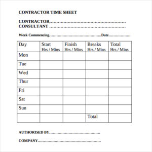 Free Printable Contractor Timesheet Template