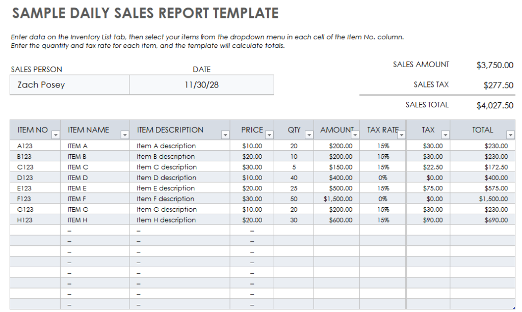 Daily Sales Report Template (Excel)