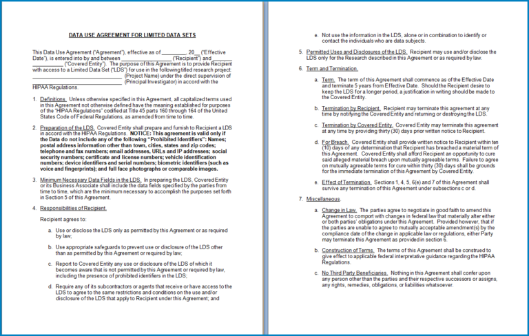 Data Usage Agreement Template (Word)
