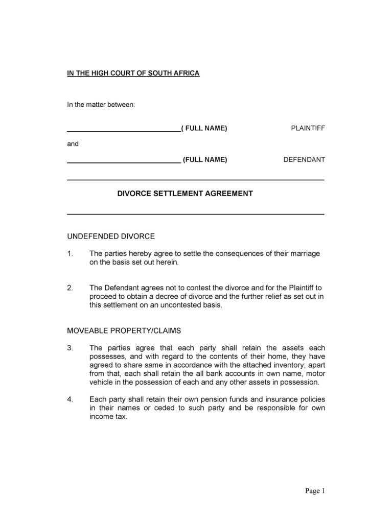 Divorce Agreement Template
