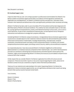 Emotional Support Letter Template from Doctor