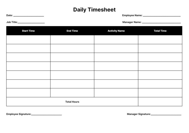 Employee Daily Time Card Template