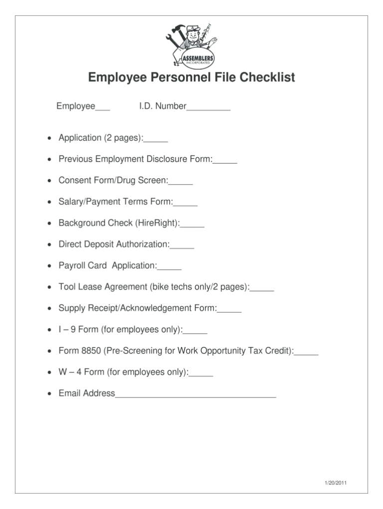 Printable Employee Files Checklist Template