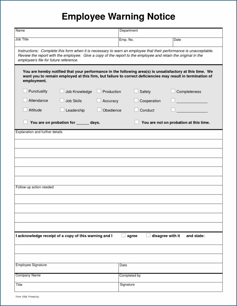 Free Printable Employee Write-up Form