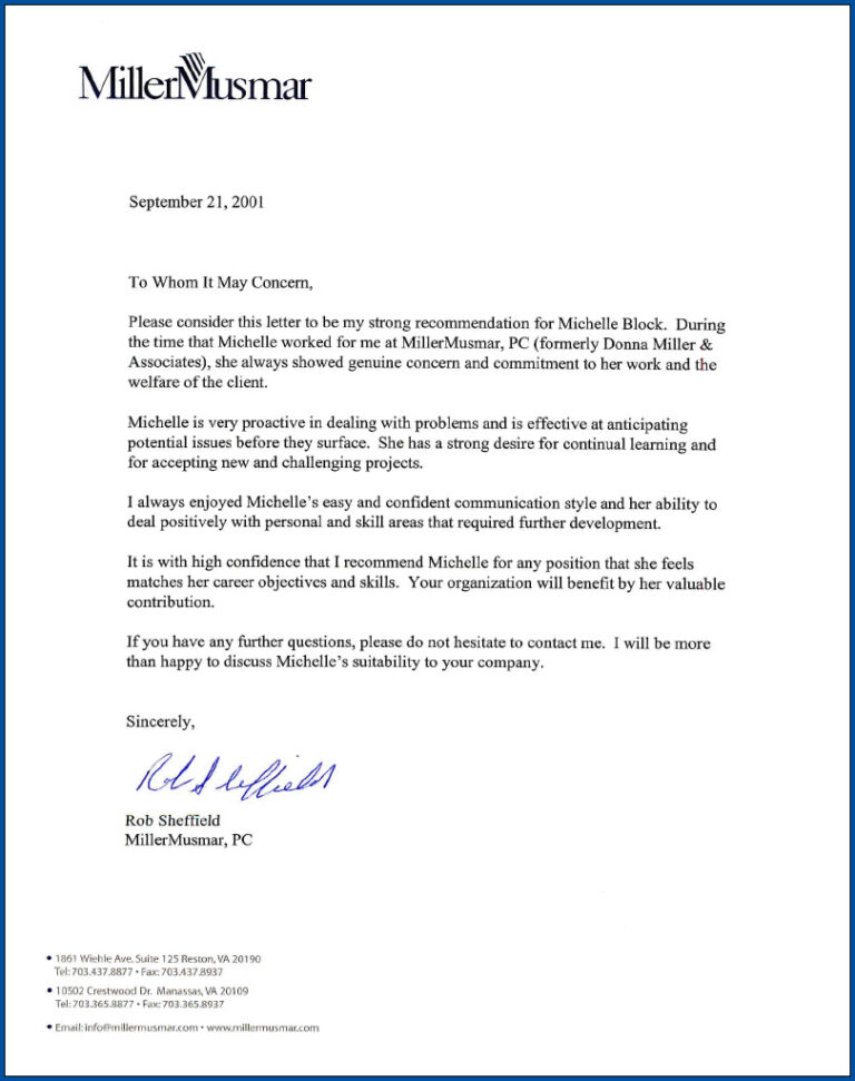 Employment Letter of Recommendation Template