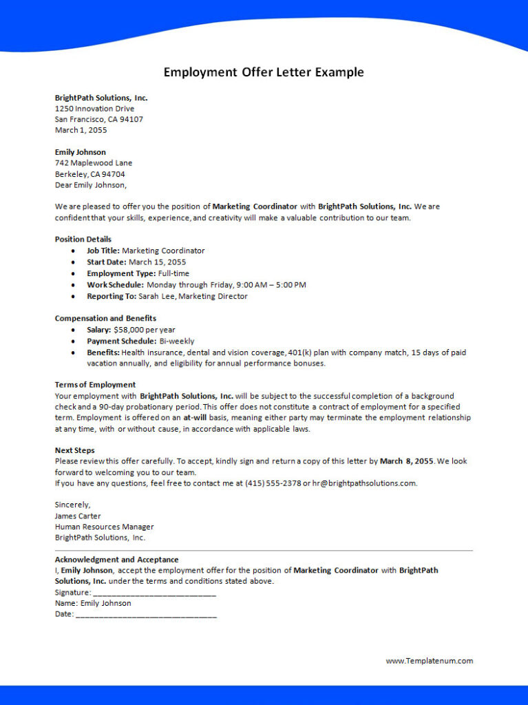Free Employment Offer Letter Template