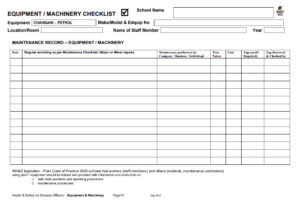 Printable Equipment Checklist Template